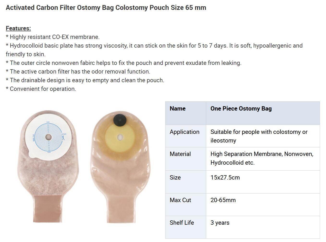 Activated Carbon Filter Ostomy Bag Colostomy Pouch Size 65 mm - Buy ...